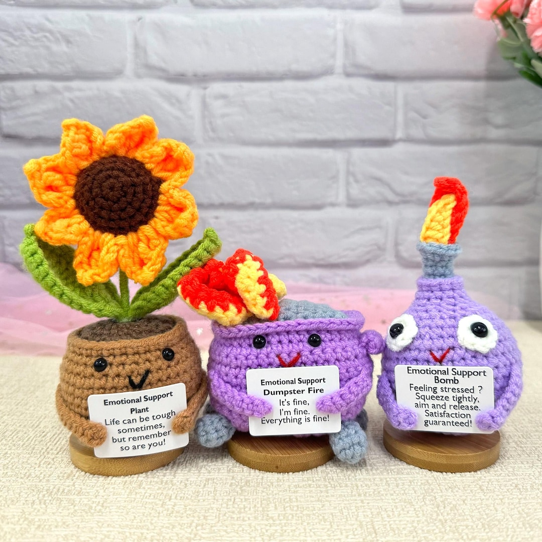 Emotional Support for Trash Cans/bombs/sunflower, Hand Crocheted Fire ...