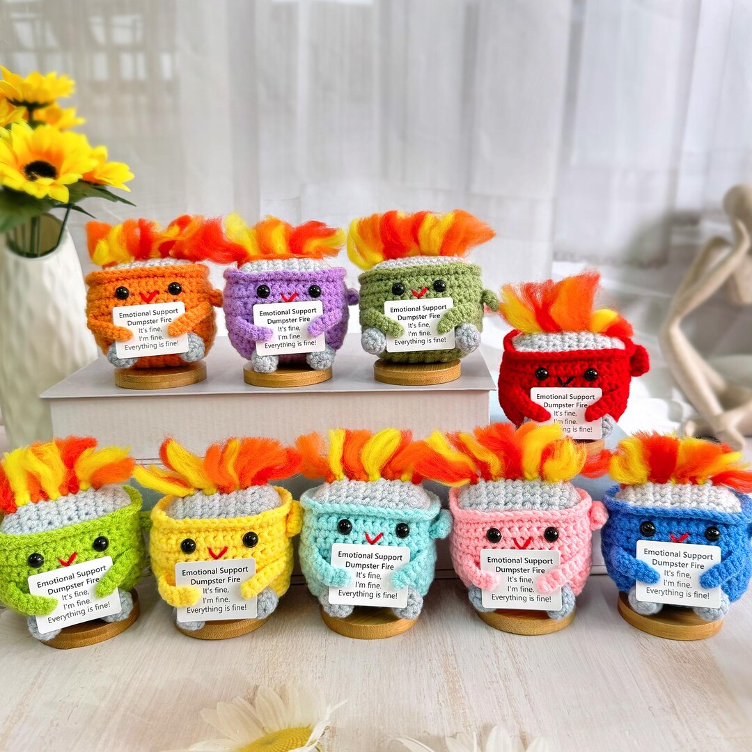 Emotional Support Dumpster Fire,burning Trash Can,crochet Trash Can ...