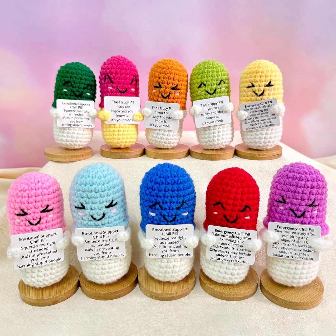 Emotional Support Pill,crochet Stuffed Pill,stress Relief,desk Decor ...