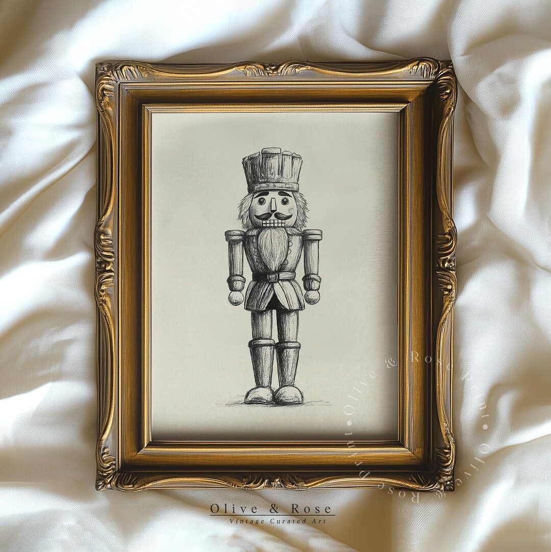 Vintage Nutcracker Sketch Print, Neutral Christmas Wall Decor, Winter ...