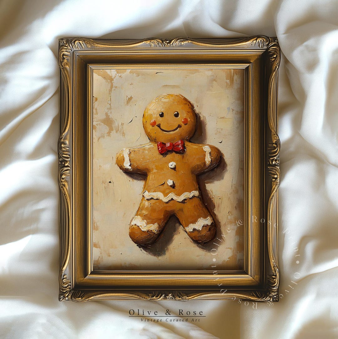 Vintage Gingerbread Print, Christmas Wall Decor, Xmas Gingerbread Man ...