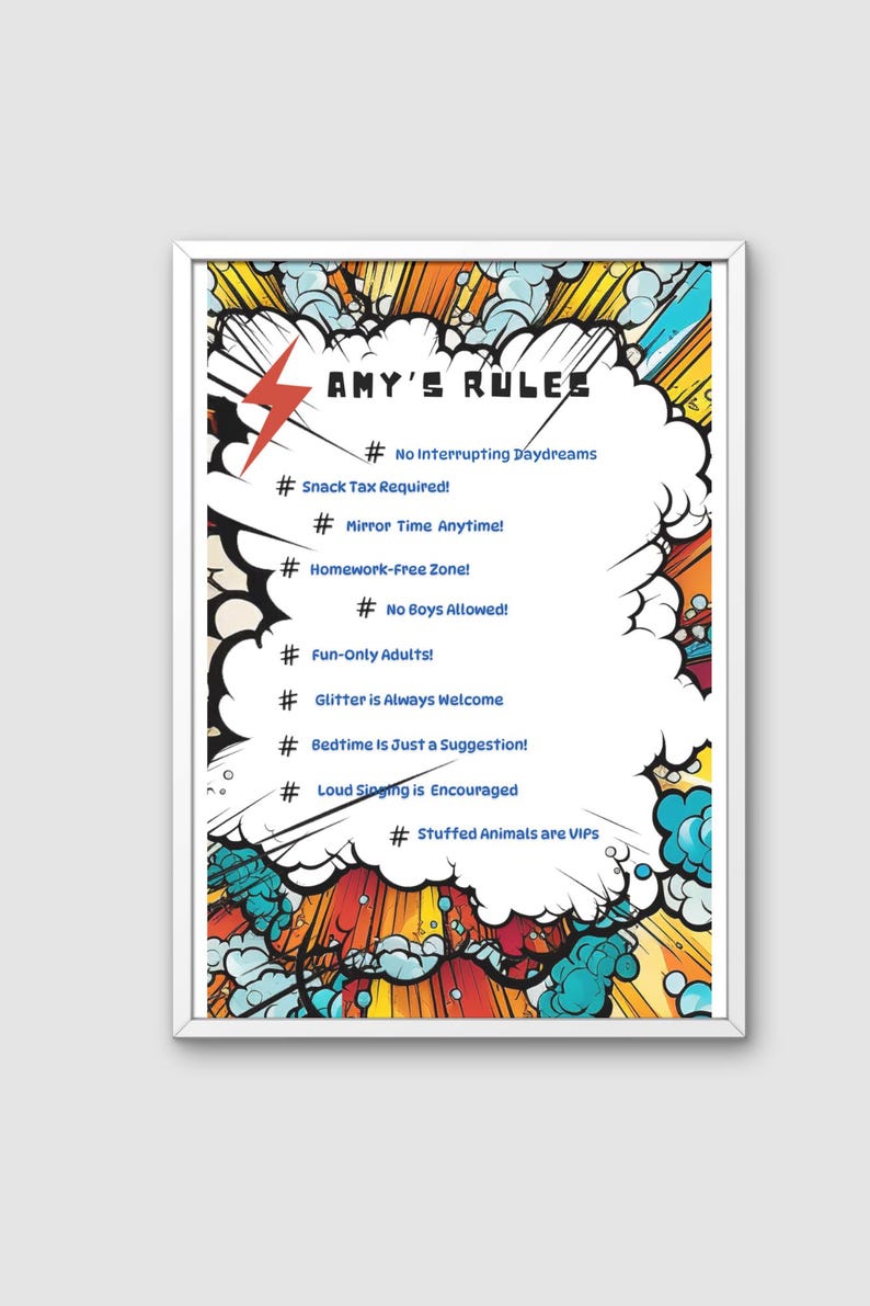 Personalized Digital Room Rules Poster for Kids - Custom Name Wall Art ...