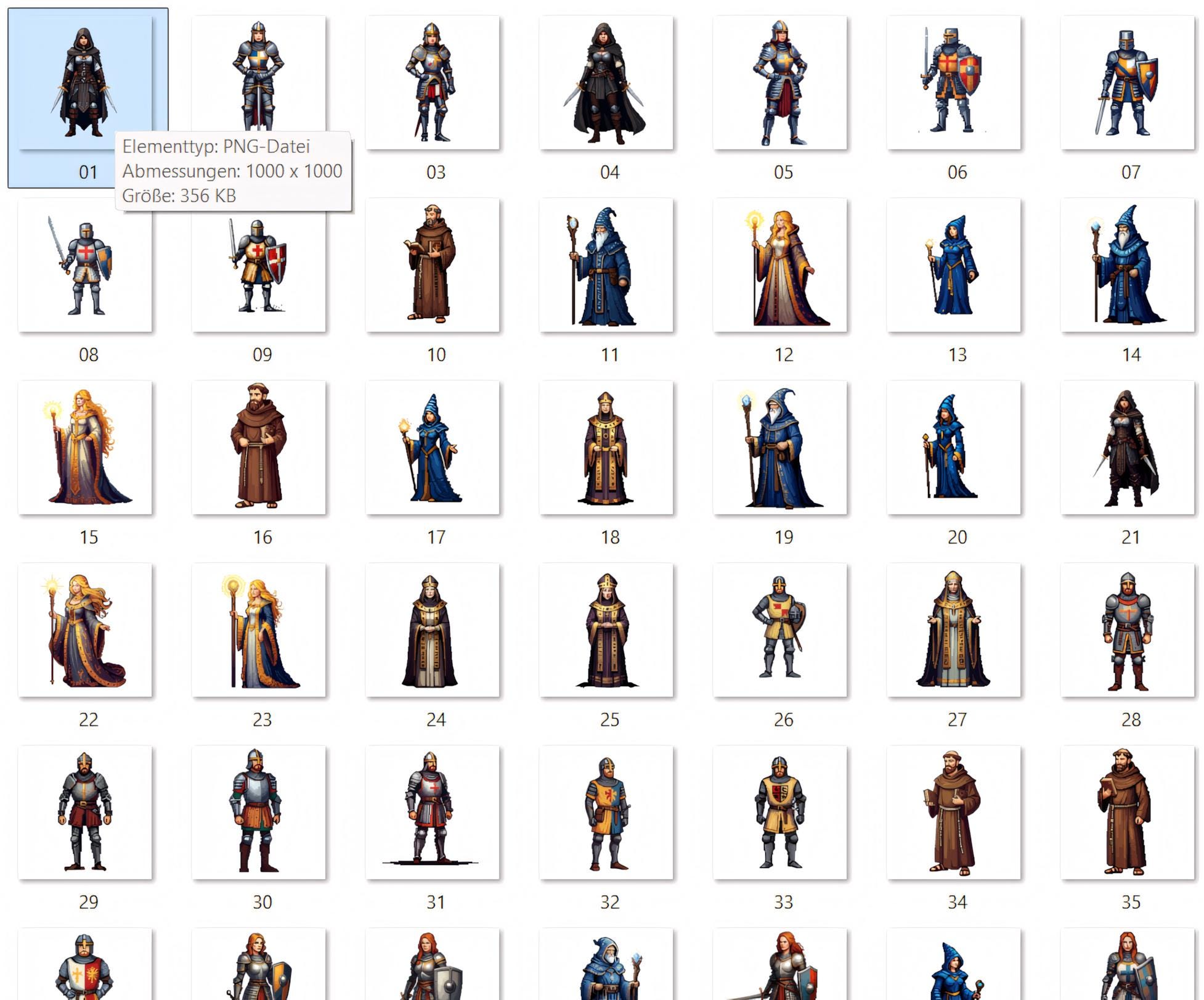 Medieval Fantasy Pixel Art Characters Pack – 40+2 Bonus Transparent ...