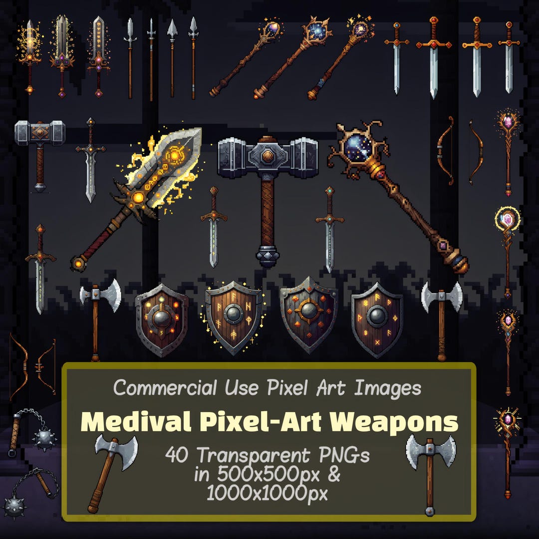 40 Medival Fantasy Pixel Art Weapons Assets | Transparent Pngs ...