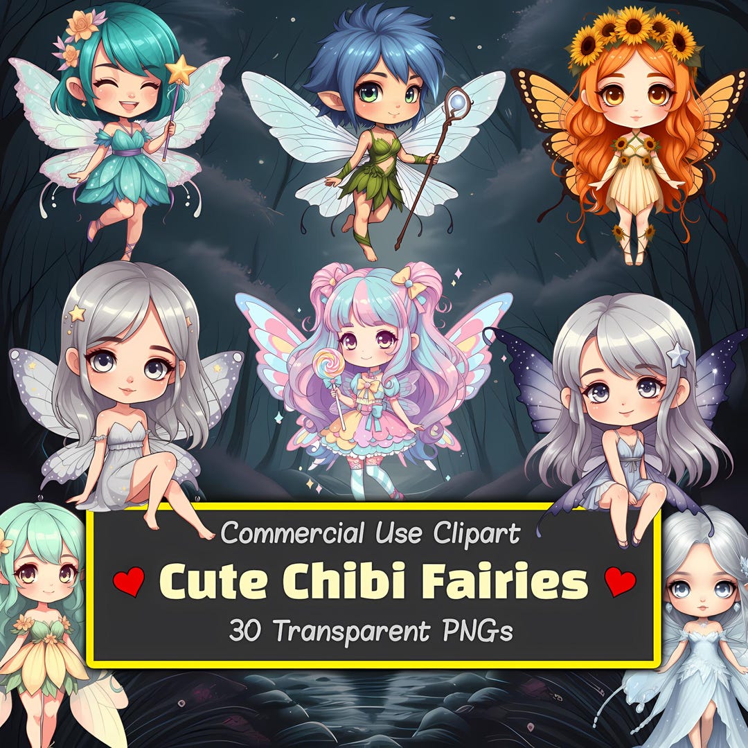 30 Cute Chibi Fairies Clipart - Transparent Pngs for Commercial Use ...