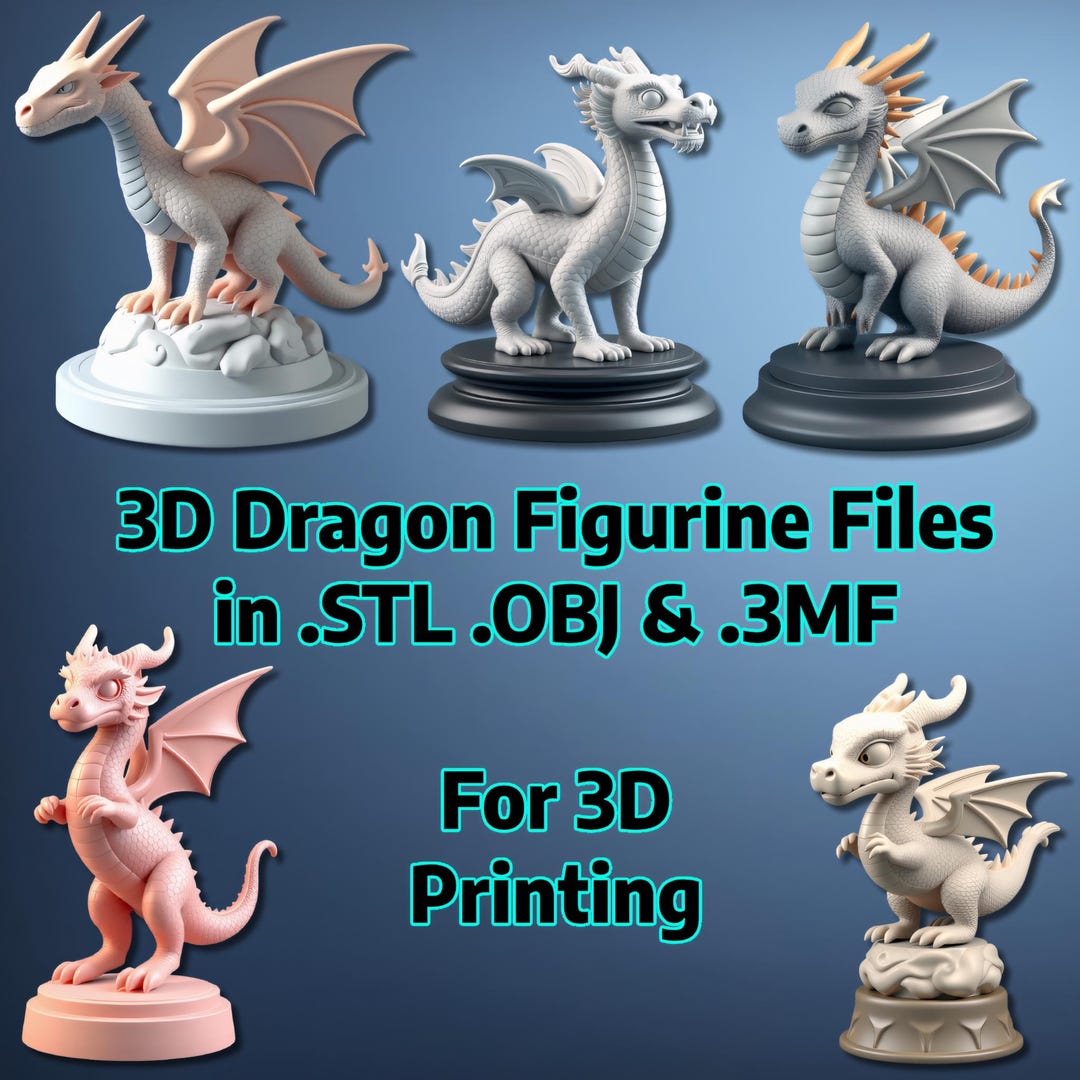 3D Printable Dragon Figurines - Set of 5 | All in .STL .OBJ & .3mf ...