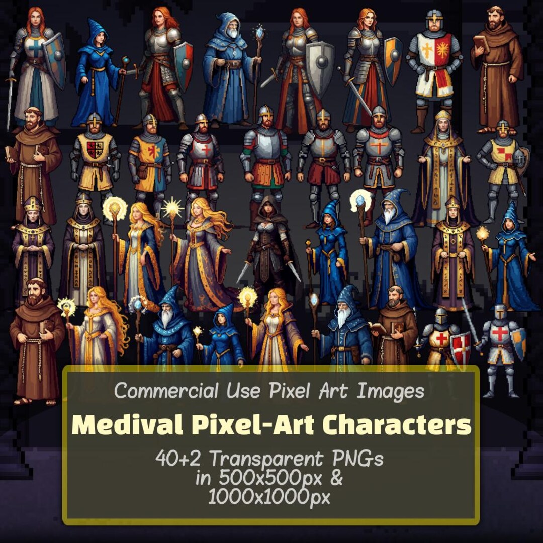 Medieval Fantasy Pixel Art Characters Pack – 40+2 Bonus Transparent ... Medieval Fantasy Pixel Art Characters Pack – 40+2 Bonus Transparent ...