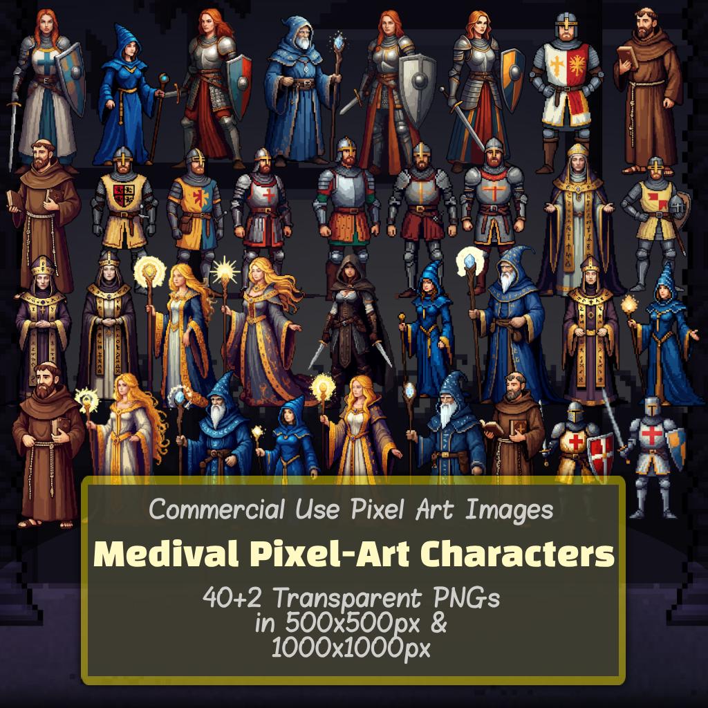 Medieval Fantasy Pixel Art Characters Pack – 40+2 Bonus Transparent ...