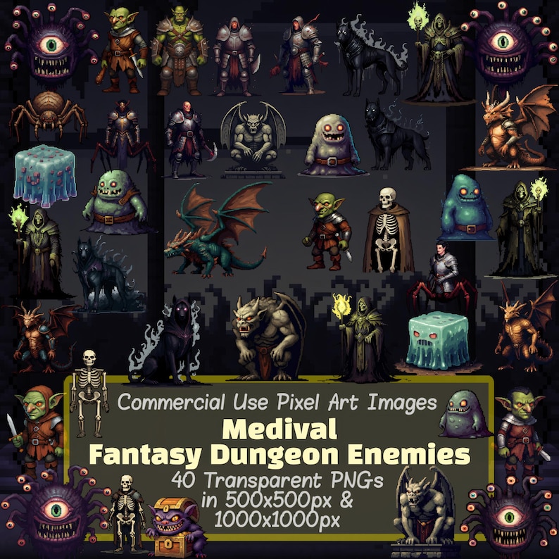 Medieval Fantasy Pixel Art Dungeon Enemy Characters Pack – 40 ... Medieval Fantasy Pixel Art Dungeon Enemy Characters Pack – 40 ...