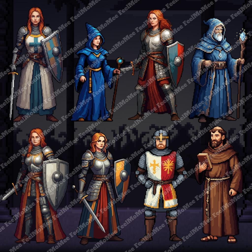 Medieval Fantasy Pixel Art Characters Pack – 40+2 Bonus Transparent ...