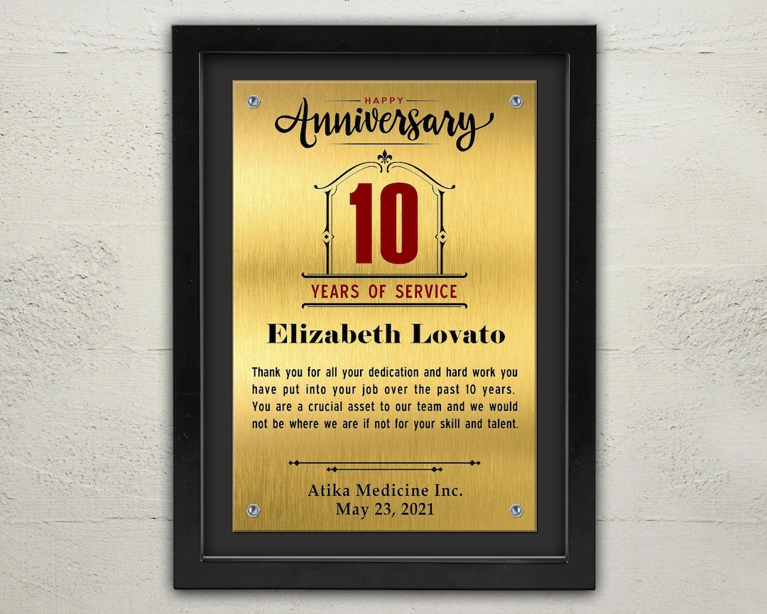 Work Anniversary Framed Plaque, 10 Year Work Anniversary Gift, Service ...