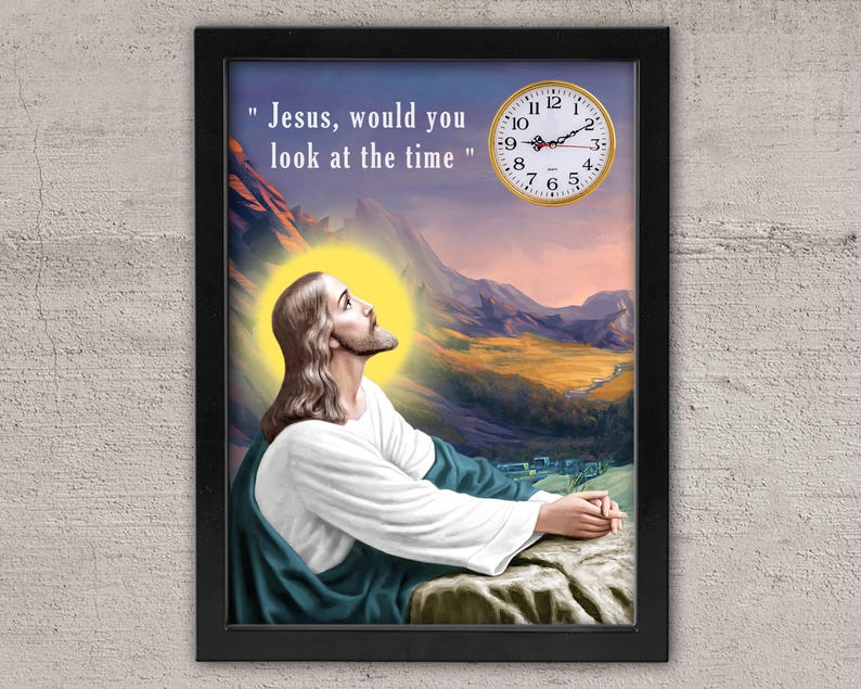 Funny Jesus Framed Clock Decor: Religious Wall Art (12x16 Inches) - Etsy