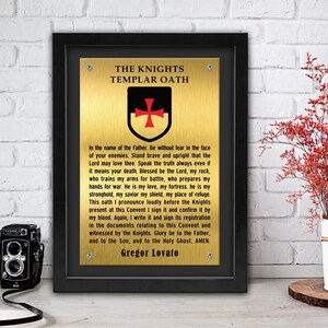 The Knights Templar Oath Framed Plaque, Personalized Knights Templa for ...