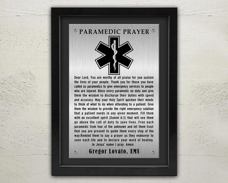 Paramedic Emt Prayer Framed Plaque | First Responder | Emergency Medical | Ambulance Driver Gift ...