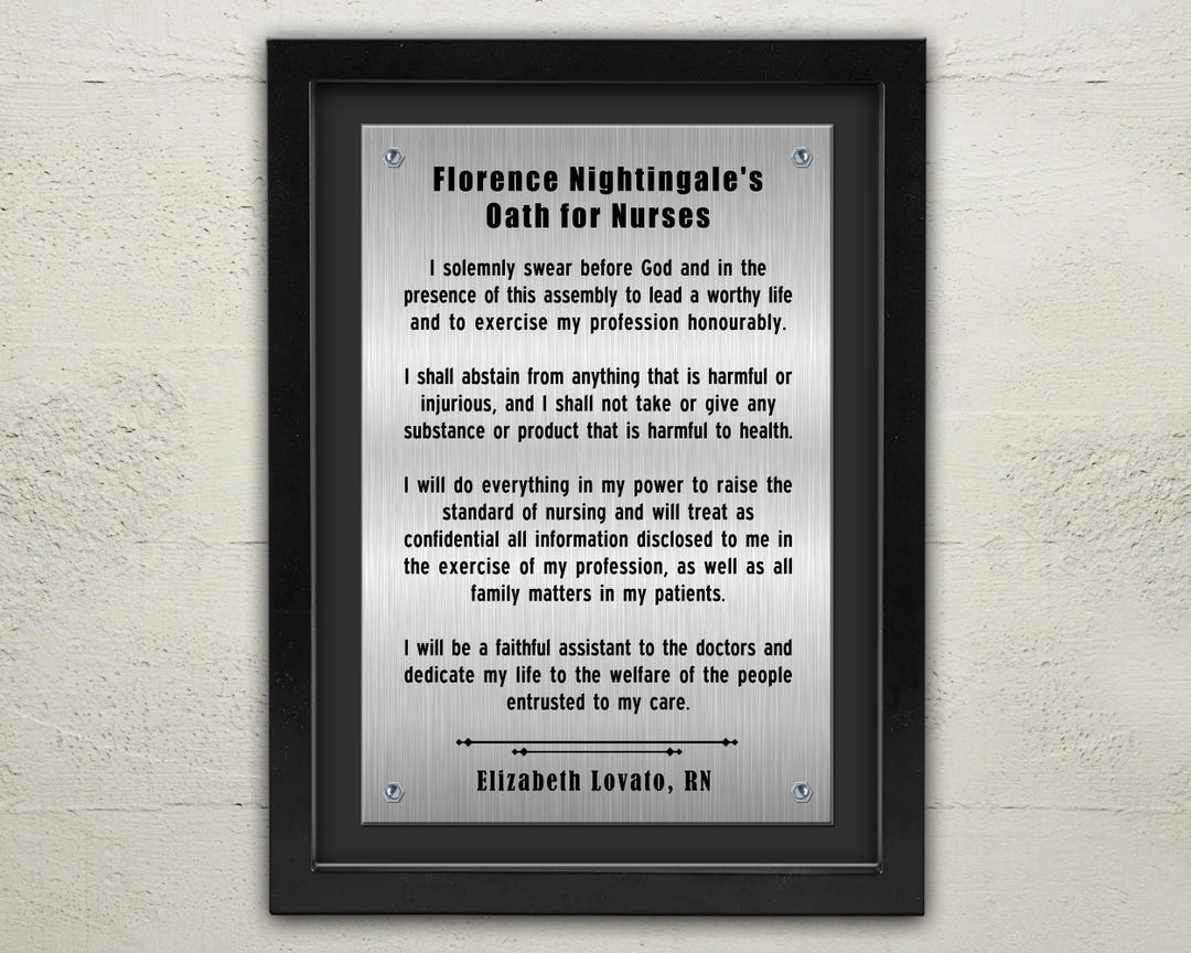 Florence Nightingale's Oath for Nurses Framed Plaque, Personalized ...