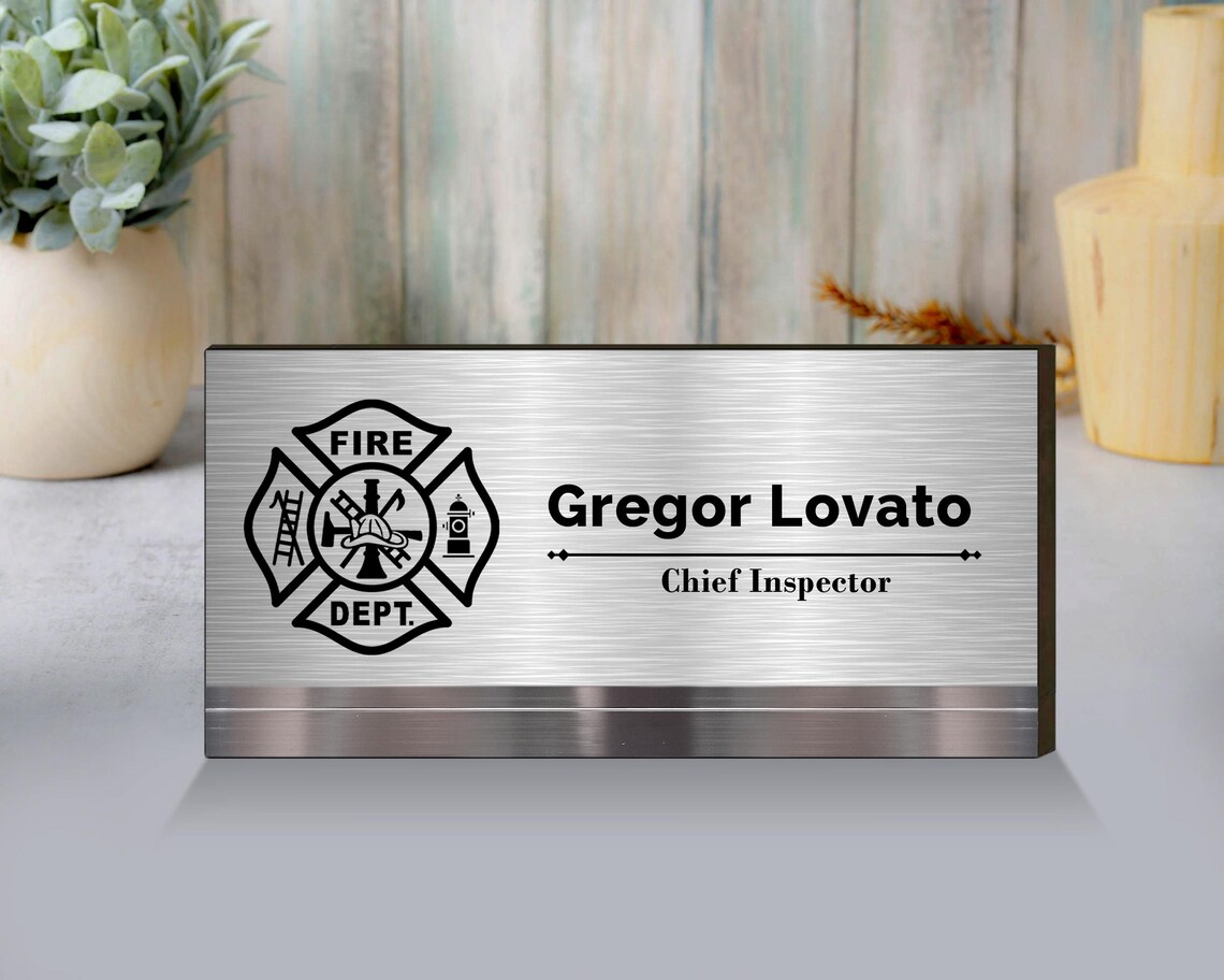 Personalized Firefighter Desk Name Plate: Fire Department Logo Gift - Etsy