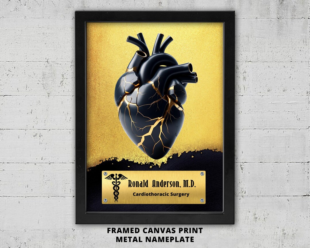 Human Heart Framed Canvas, Personalized Doctor Metal Nameplate, Medical ...