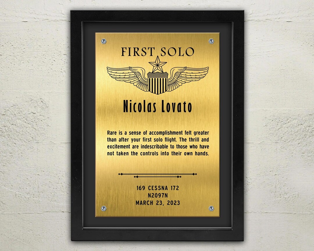 First Solo Commemorative Framed Plaque, New Pilot License Award ...