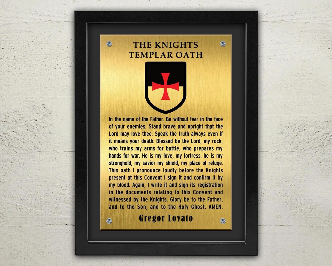 The Knights Templar Oath Framed Plaque, Personalized Knights Templa for ...
