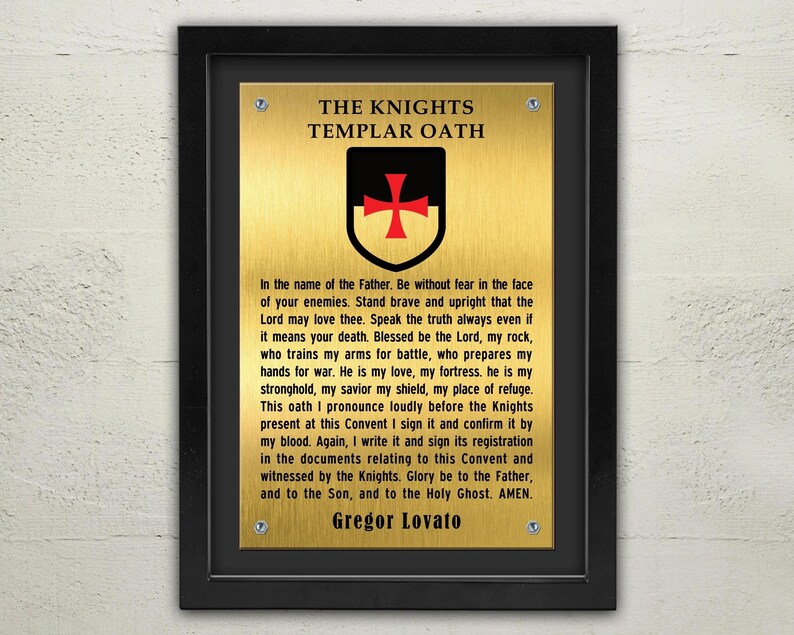 The Knights Templar Oath Framed Plaque, Personalized Knights Templa for ...