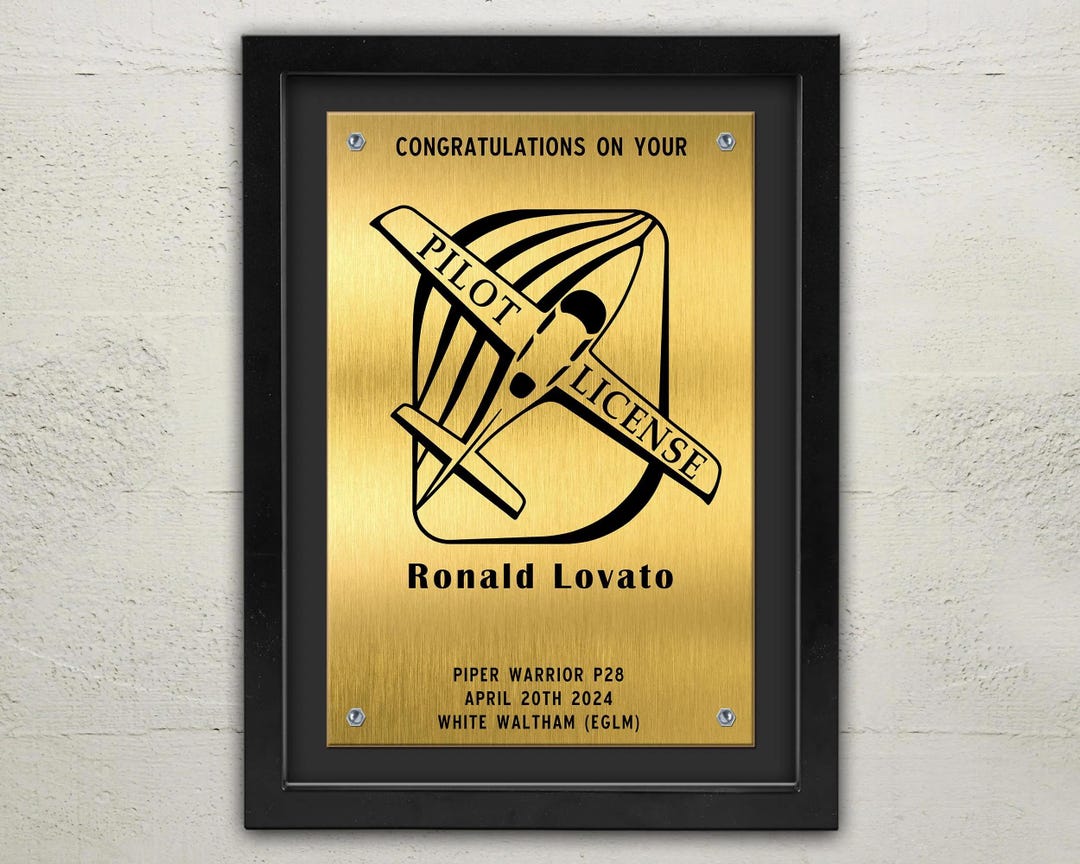 Pilot Achievement Plaque Framed Award, Personalized New Pilot License ...