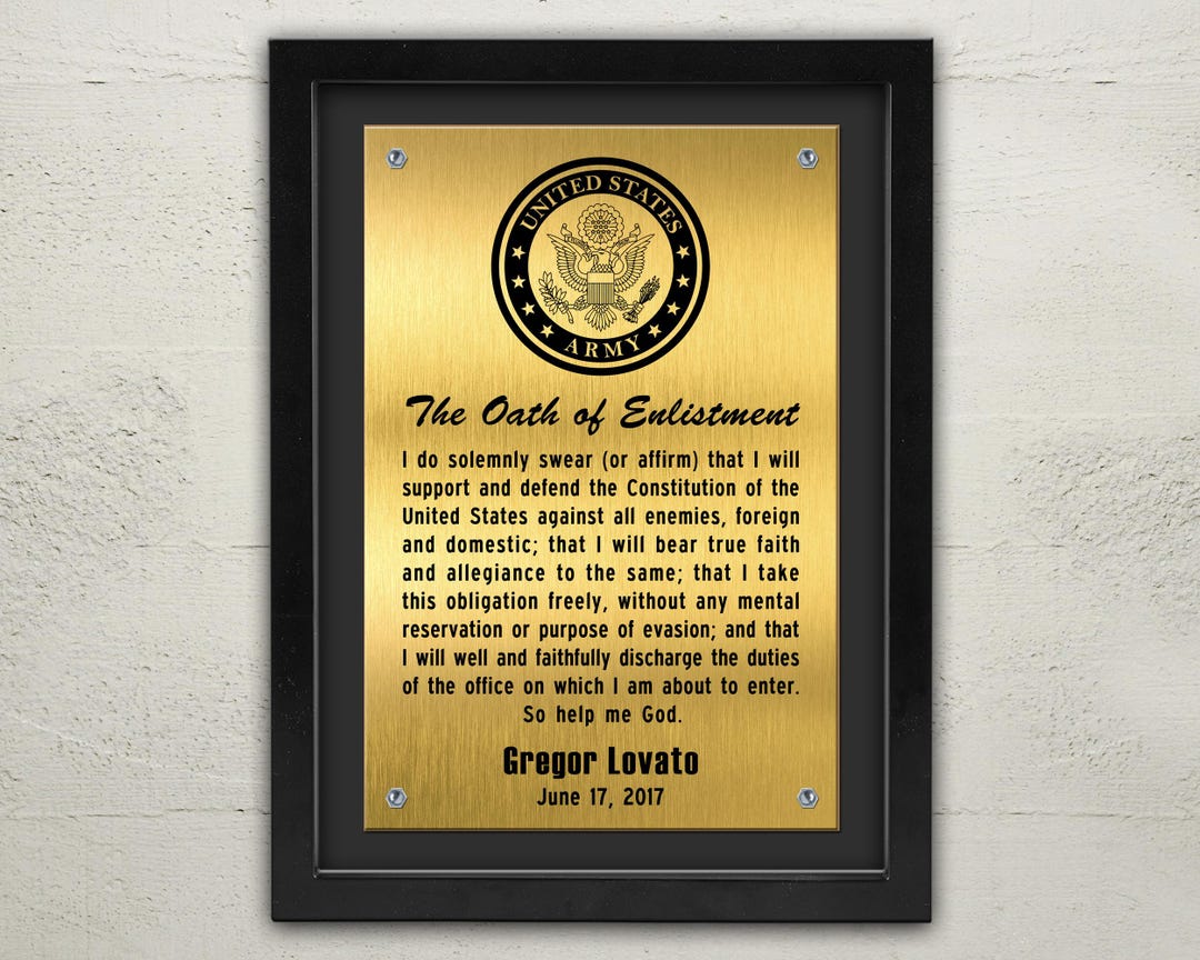 Army Oath of Enlistment Framed Plaque, Personalized MILITARY ...