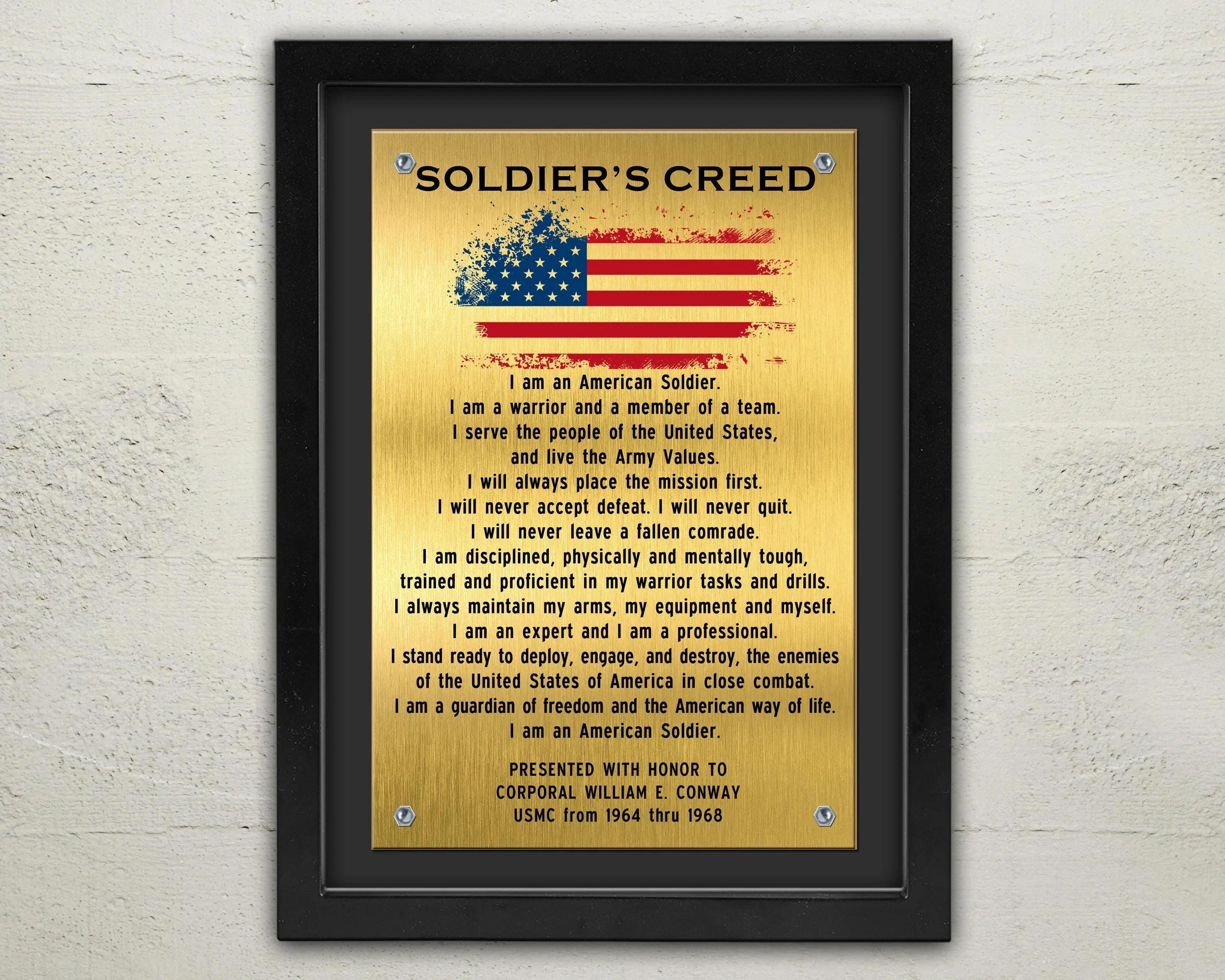 Soldier's Creed Framed Plaque: US Army Military Gift (12x16 Inch) - Etsy