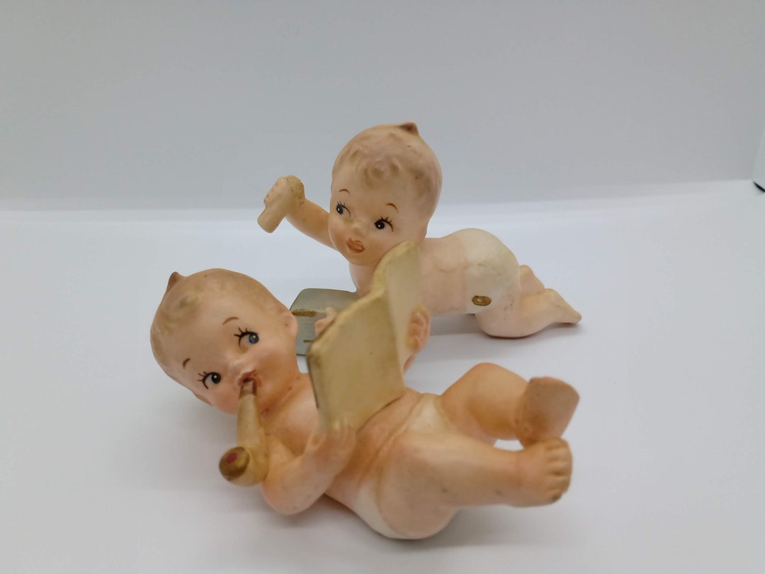 Set of 2 Vintage 1962 NAPCO Figurines PIANO BABIES Boy With Hammer and ...
