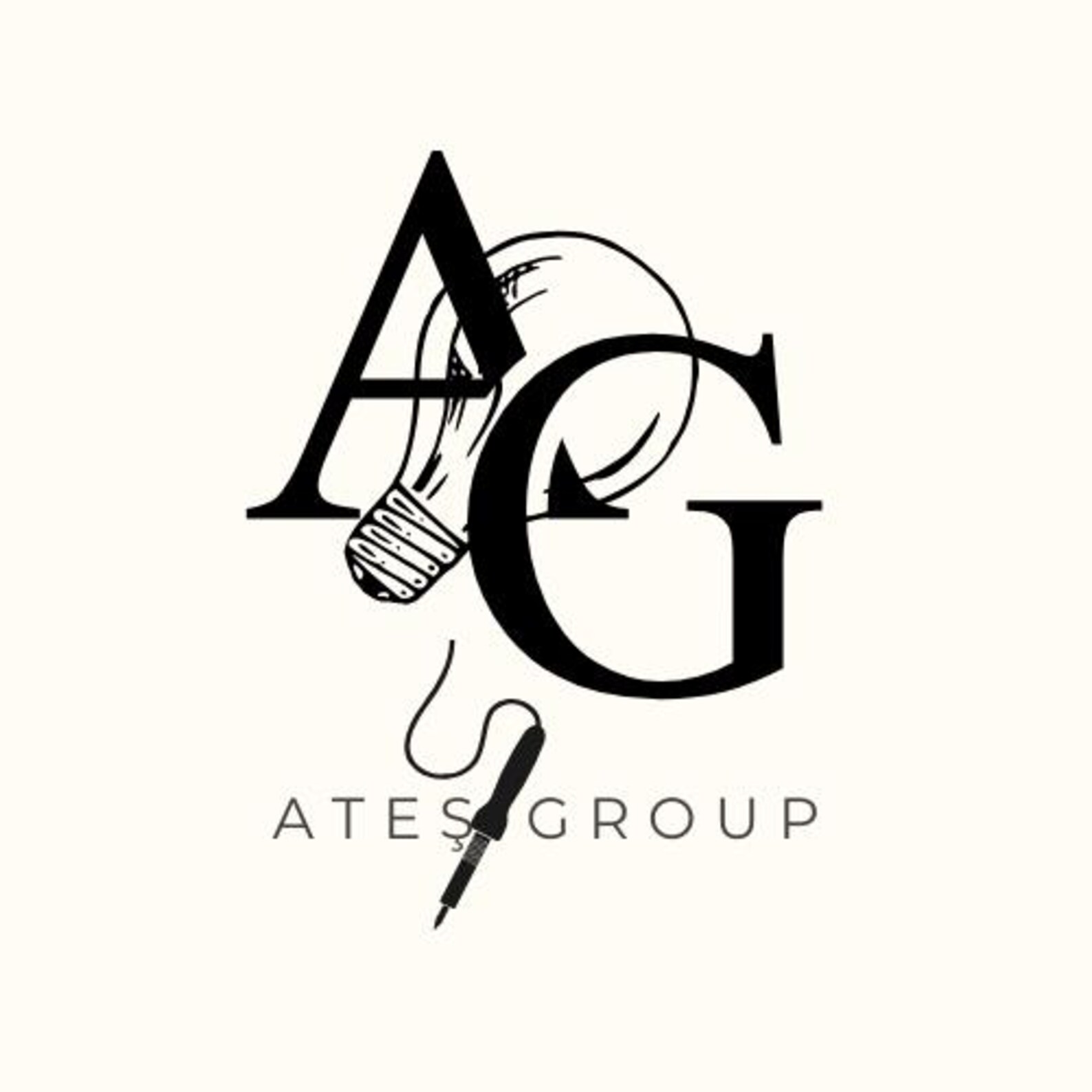 Custom Minimalist Ates Group Logo Design Unique Typography Light Bulb ...