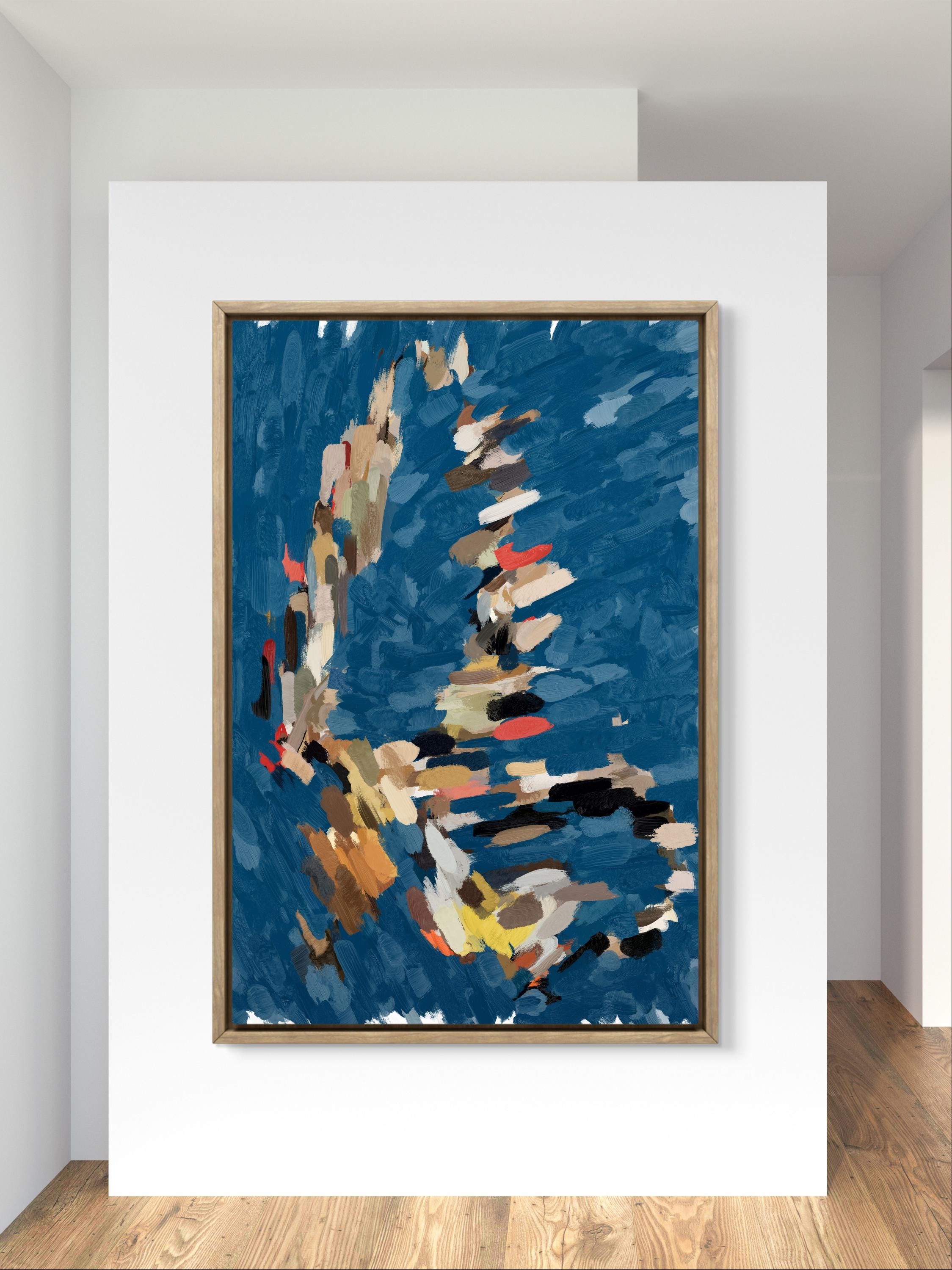 Navy Blue Painting on Canvas Print Abstract Large Wall Art, 100% Cotton ...