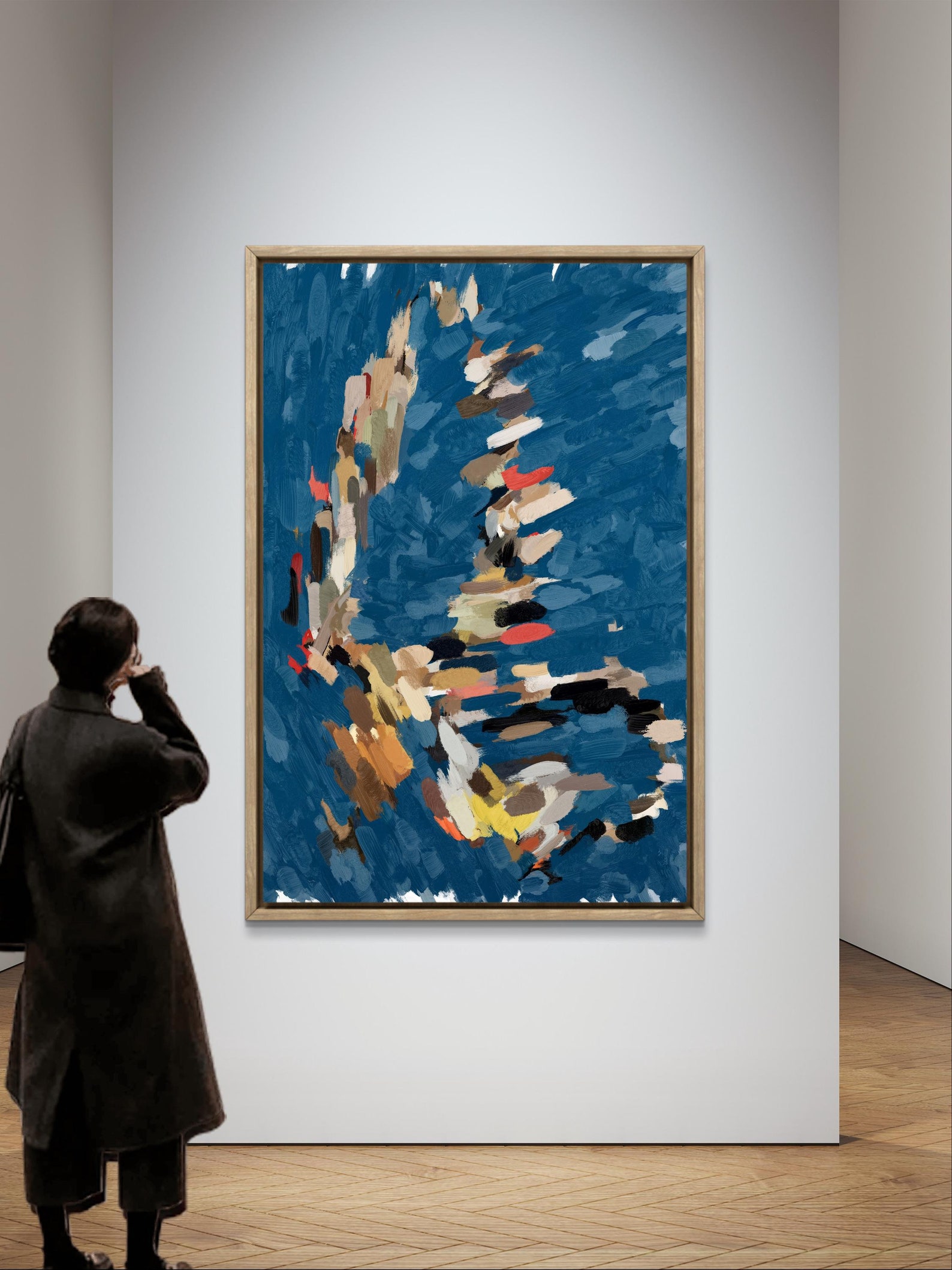 Navy Blue Painting on Canvas Print Abstract Large Wall Art, 100% Cotton ...