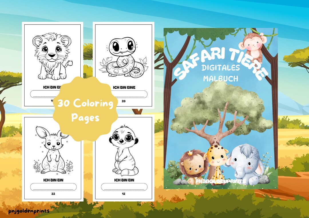 Safari Animals Digital Coloring Book. 30 Safari Animals to Color in for ...