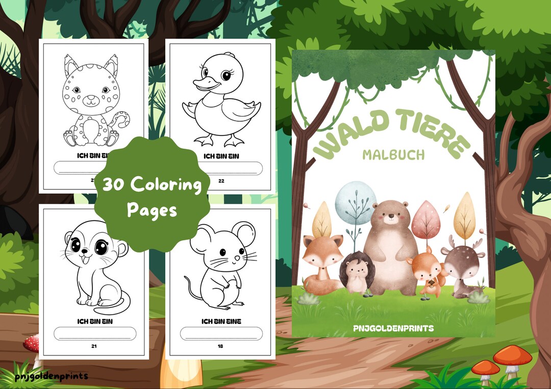 Forest Animals Digital Coloring Book. 30 Forest Animals to Color in for ...