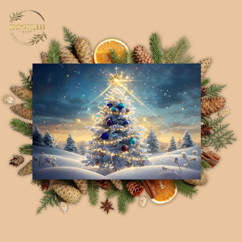 Snowy Christmas Tree Art Print | Holiday Decor (digital Download) - Etsy