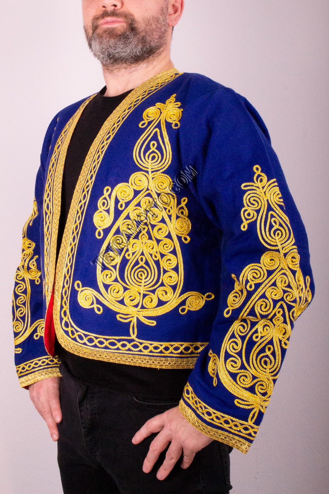 Blue VELVET Vest Embroidered Vest Waistcoat Waist Costume Sleeved - Etsy