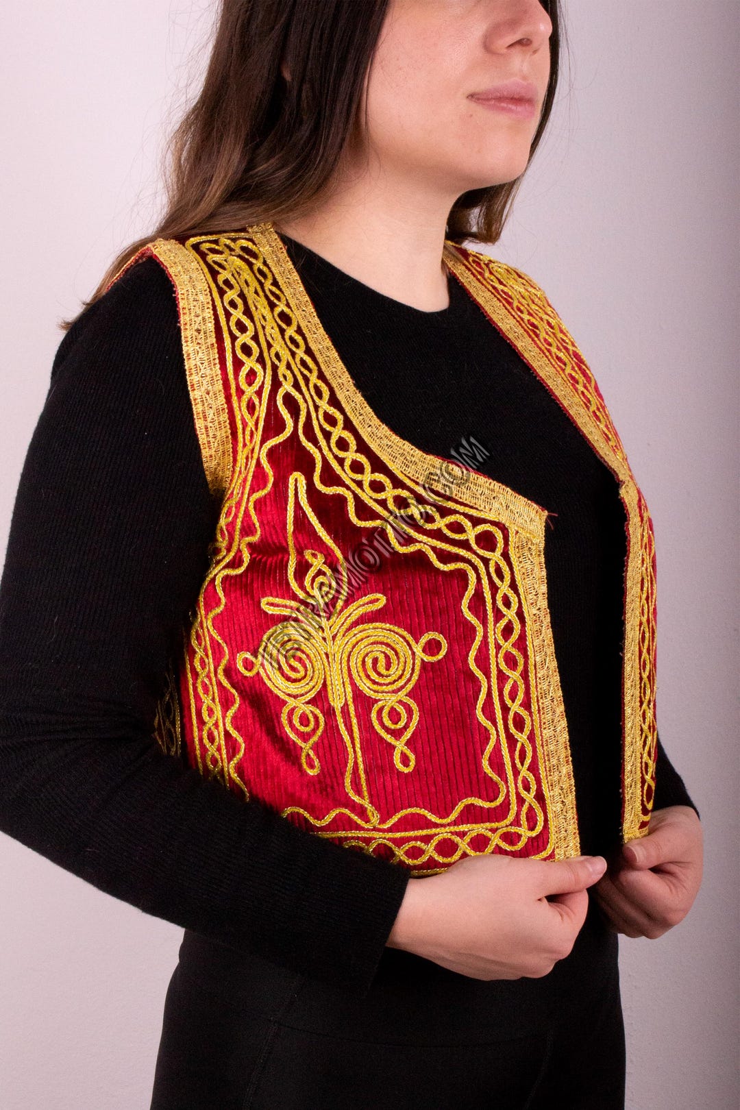 Red Velver Vest Embroidered Vest Waistcoat Waist Costume - Etsy