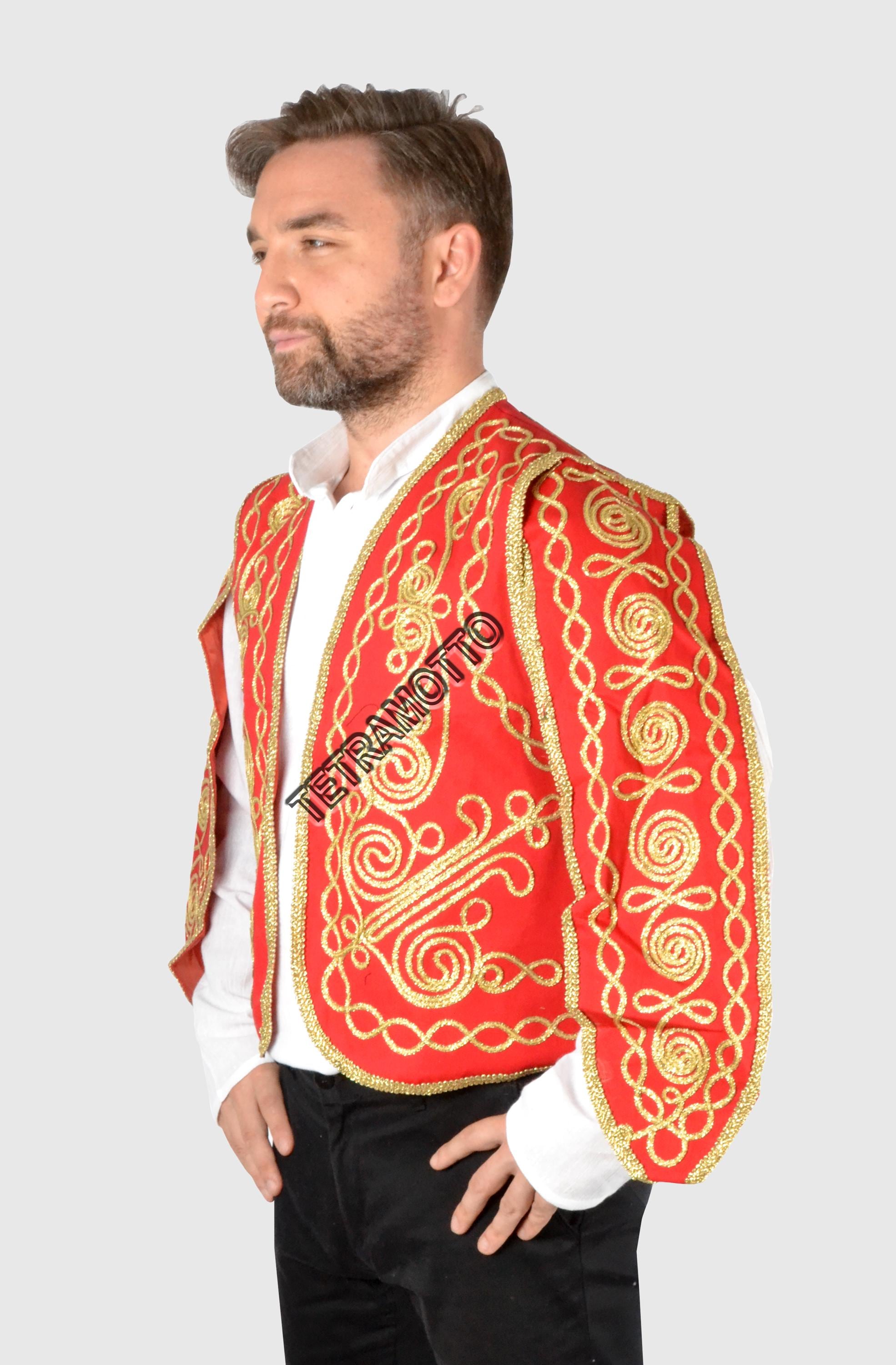 RED Vest Embroidered Vest Waistcoat Waist Costume Sleeved - Etsy