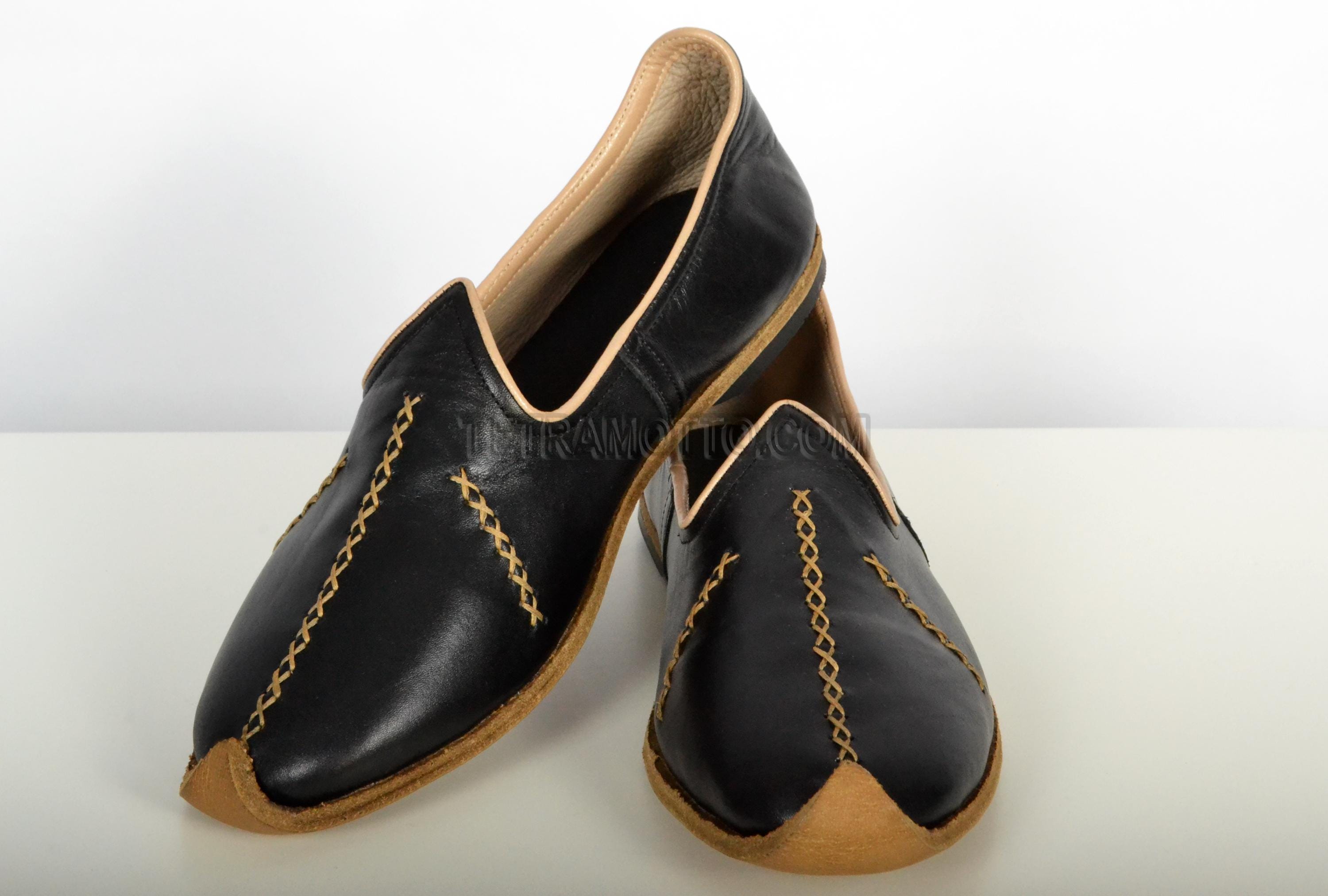 Black Yemeni Shoes Leather Handmade Handcrafted Traditional Turkish ...