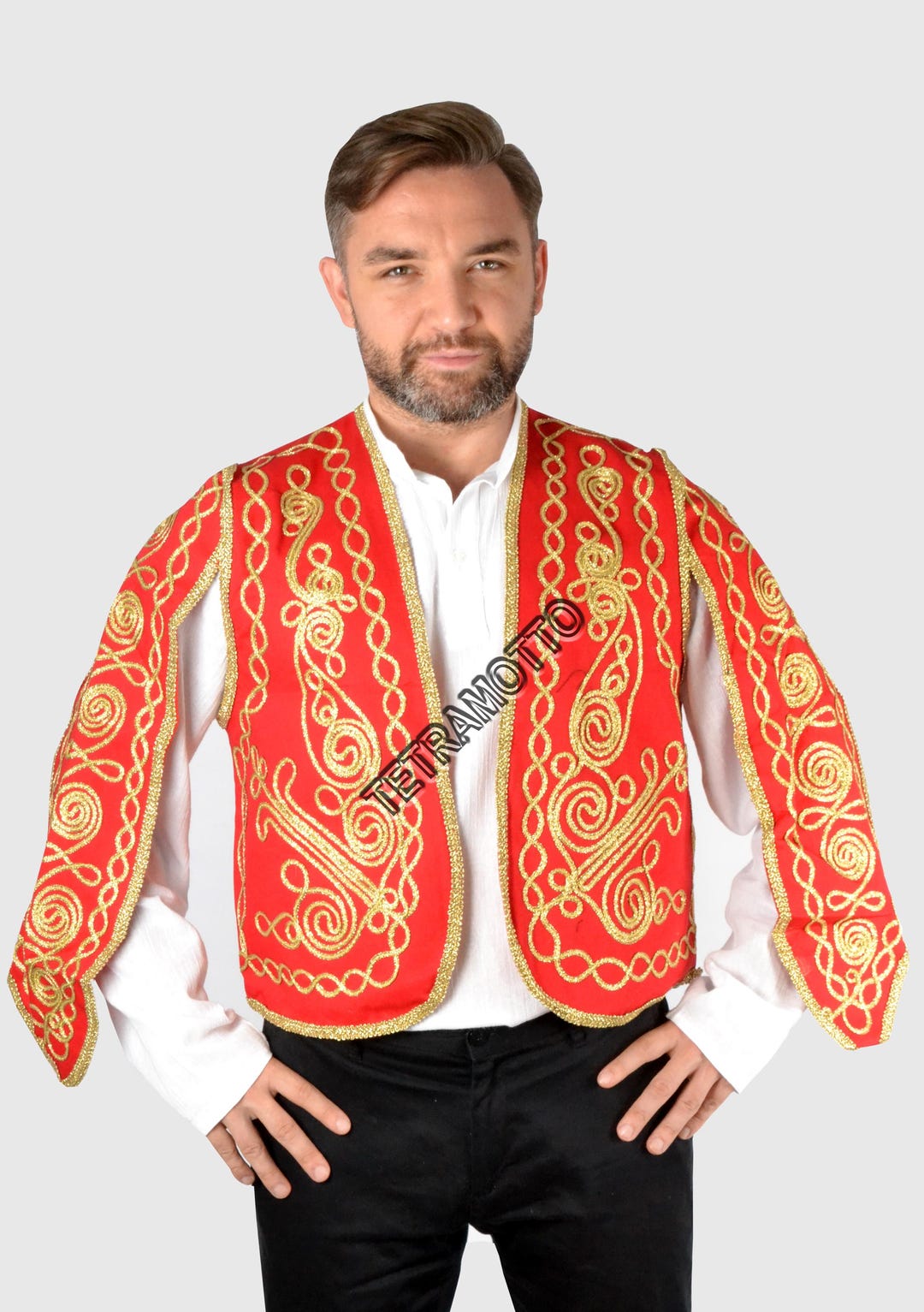RED Vest Embroidered Vest Waistcoat Waist Costume Sleeved - Etsy