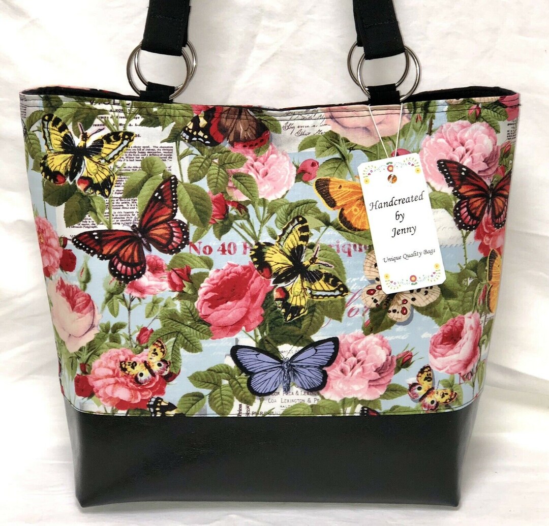 Tropical Flowers Butterflies Purse Bag With Vinyl Bottom - Etsy