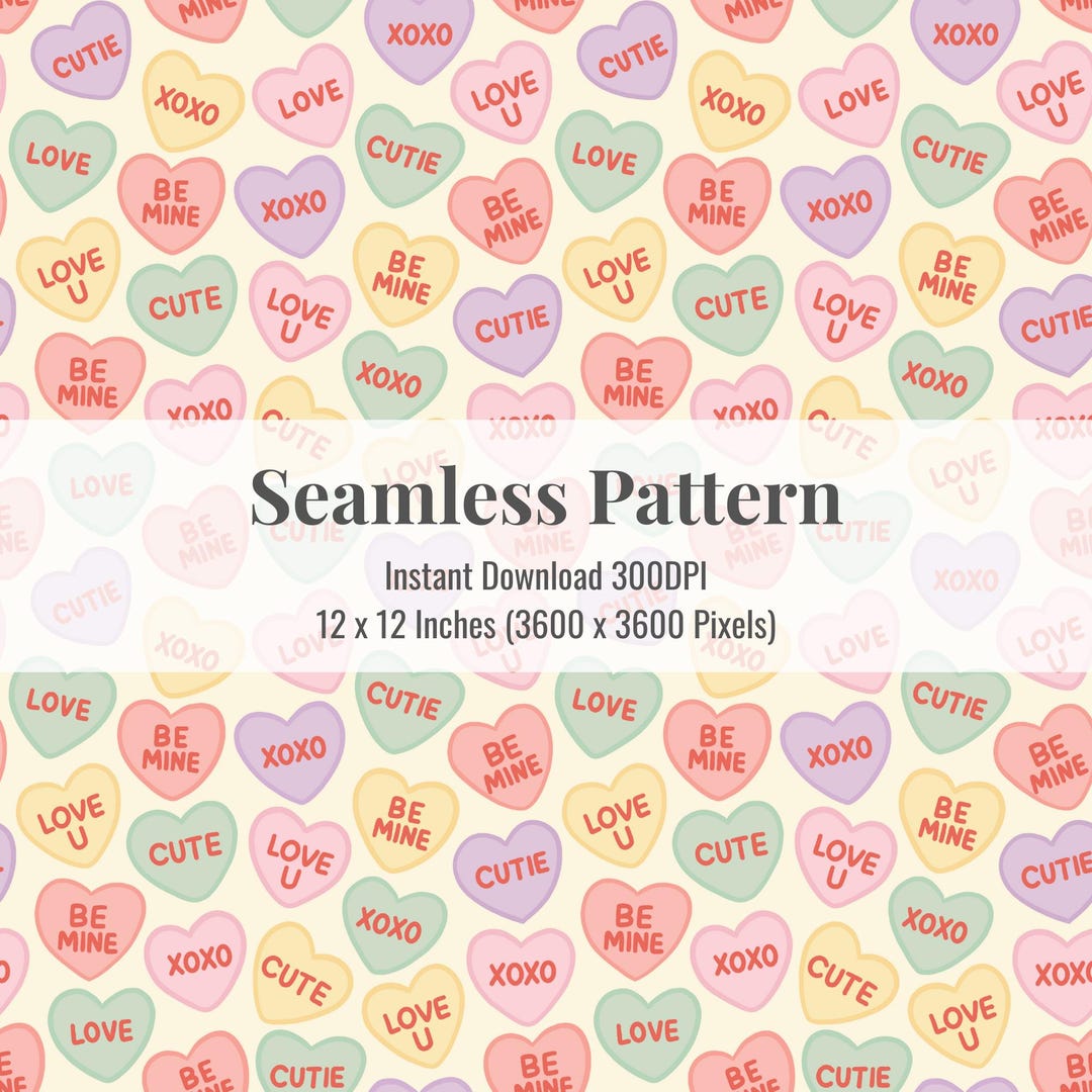 Conversation Hearts Seamless Pattern | Valentine Digital Paper | Pastel ...