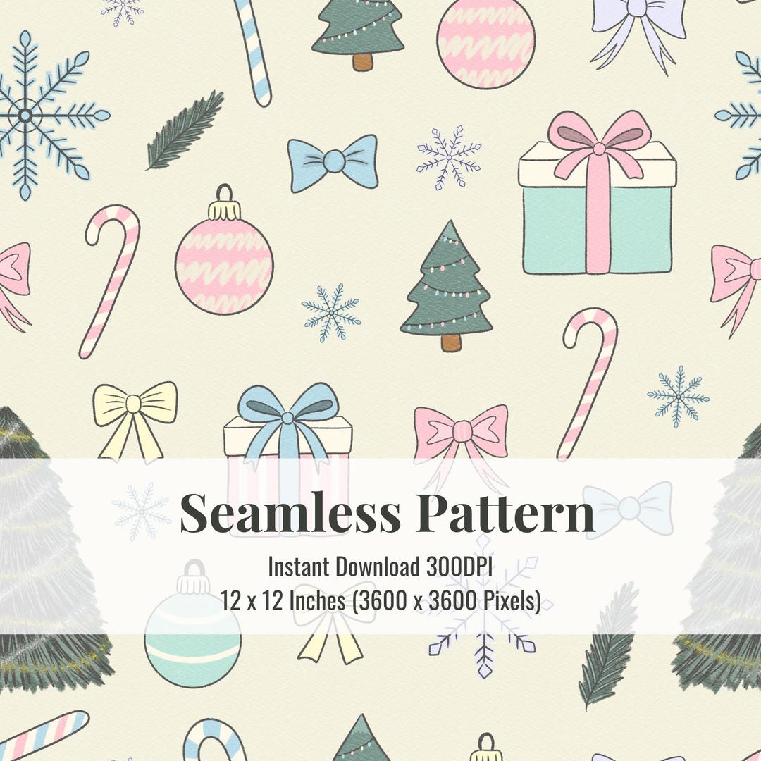 Pastel Christmas Seamless Pattern: Holiday Digital Paper (JPEG) - Etsy