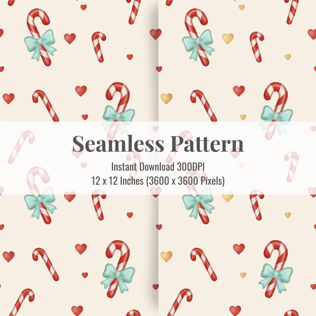 Frosted Candy Canes Seamless Pattern | Simple Christmas Digital Paper ...
