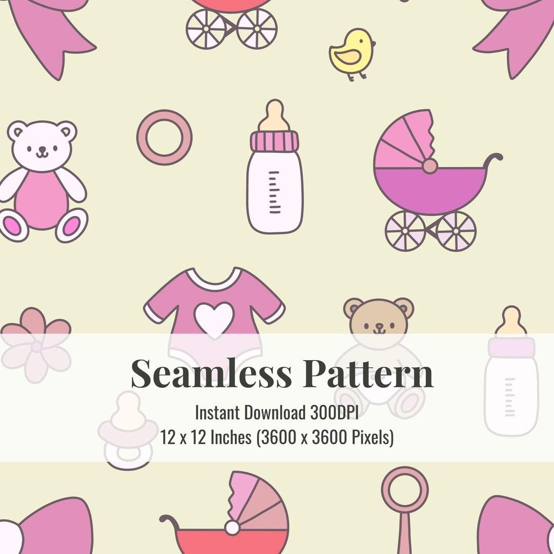 Pastel Pink Baby Girl Seamless Pattern: Nursery Printables (digital ...