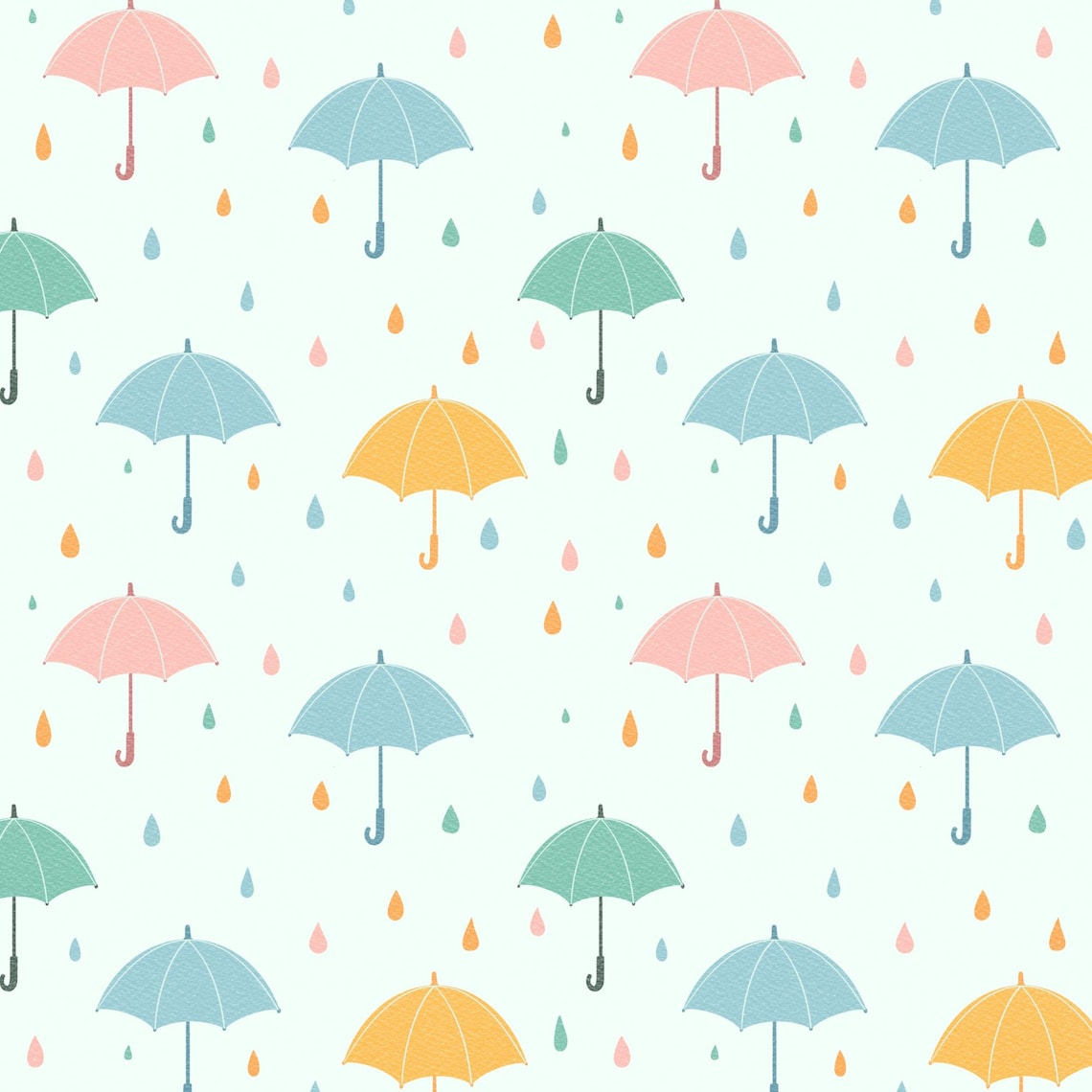 Pastel Umbrella & Raindrop Seamless Pattern | Digital Paper | Cute ...