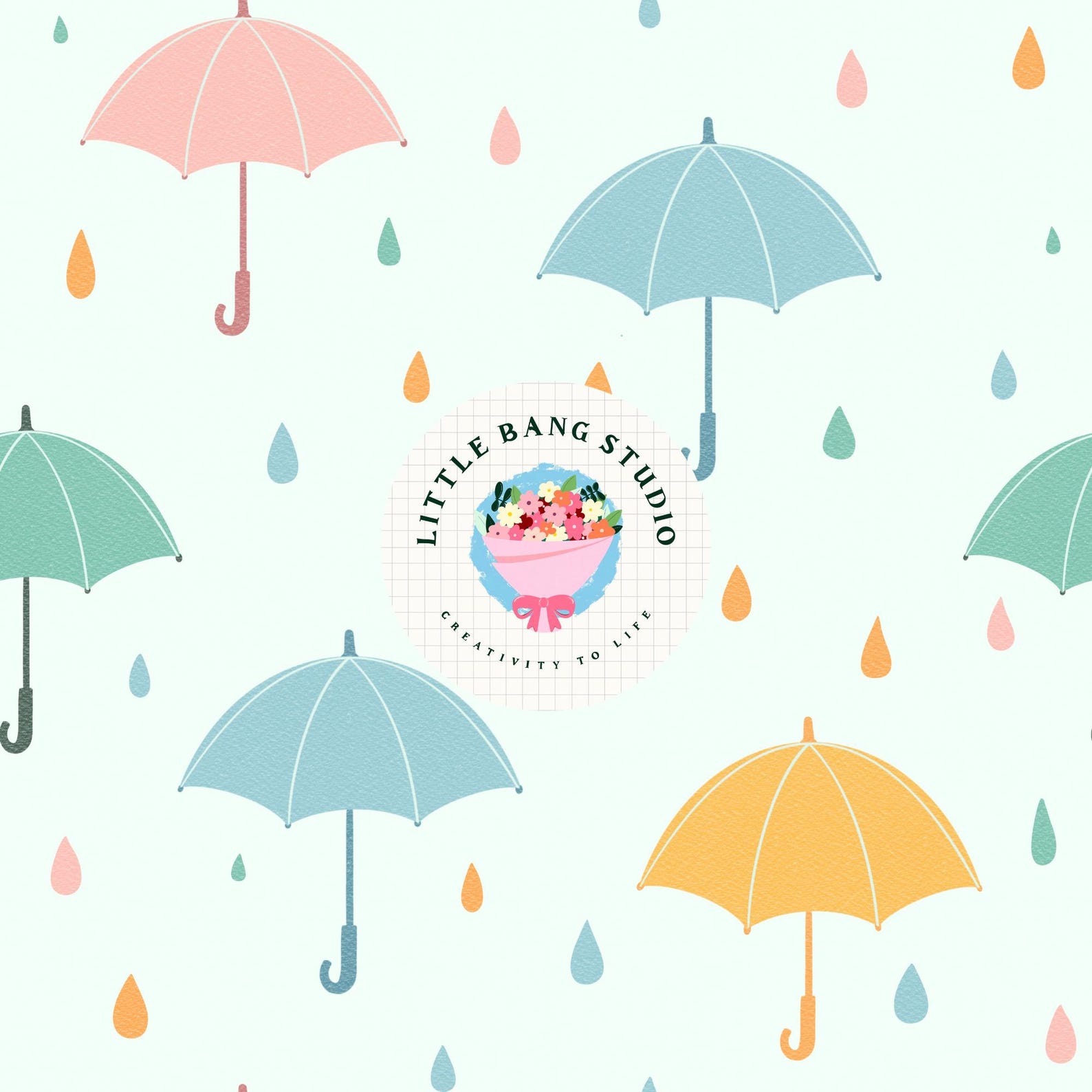 Pastel Umbrella Raindrop Seamless Pattern | Spring Rain Digital Paper ...