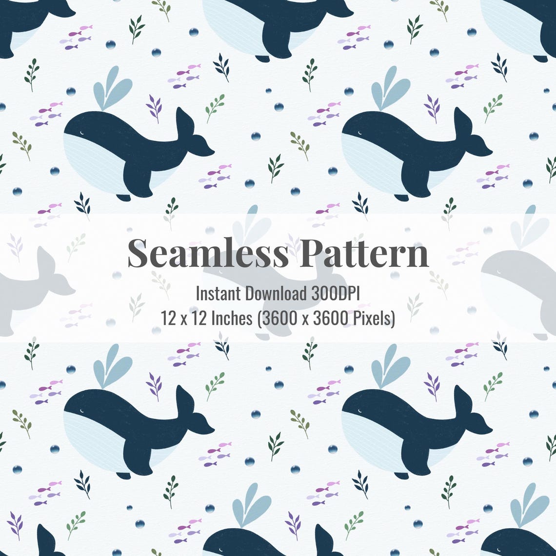 Whale Ocean Seamless Pattern | Cute Nautical Digital Paper | Under the ...
