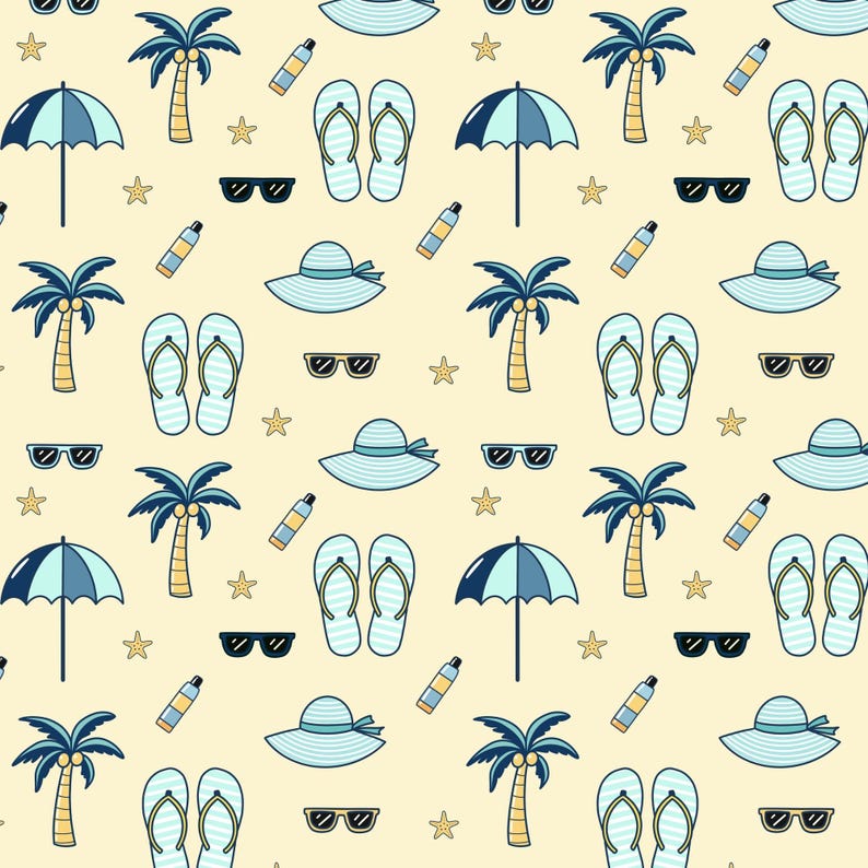 Printable & Digital Seamless Summer Beach Pattern | Tropical Palm Trees ...