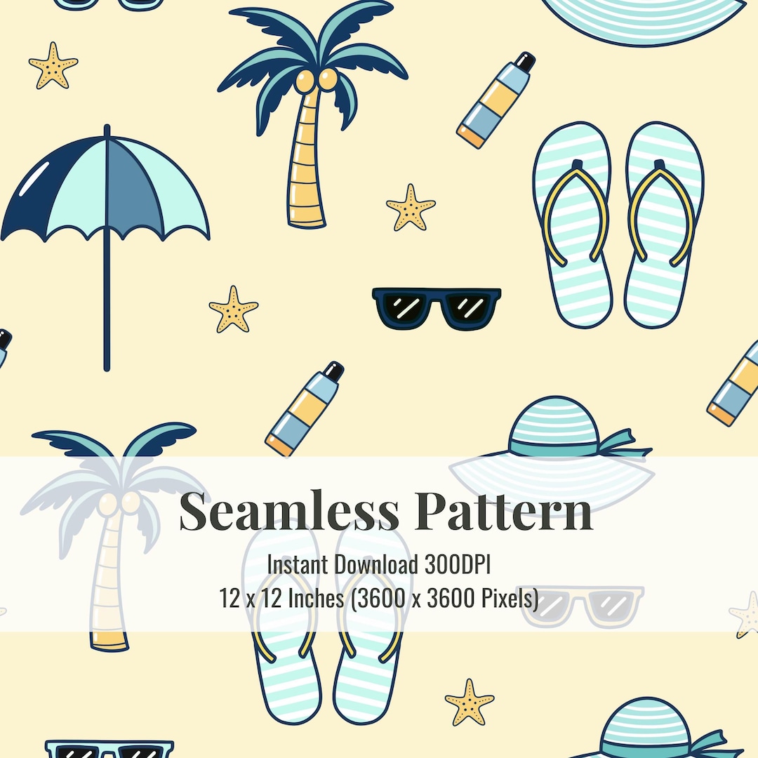 Printable & Digital Seamless Summer Beach Pattern | Tropical Palm Trees ...