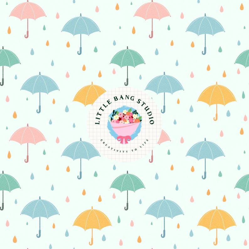 Pastel Umbrella Raindrop Seamless Pattern | Spring Rain Digital Paper ...